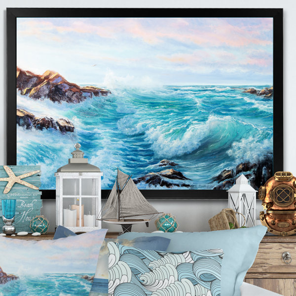 Highland Dunes Wild Blue Ocean Waves V - Print on Canvas | Wayfair