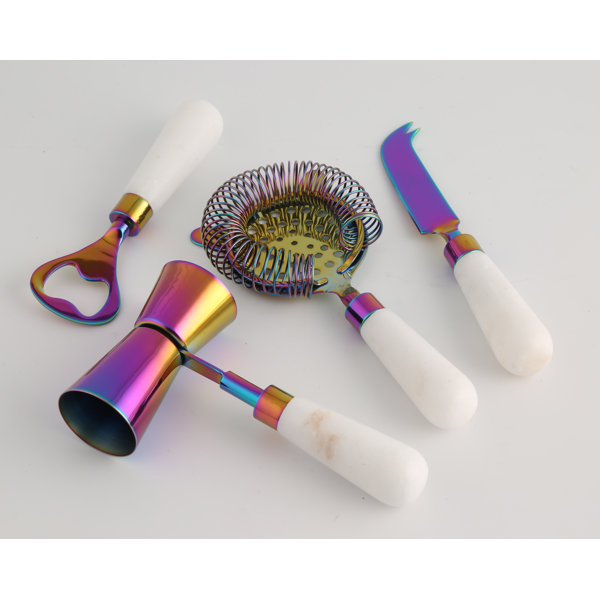 Cambridge Silversmiths Marble and Rainbow 4-Piece Bar Tool Set ...