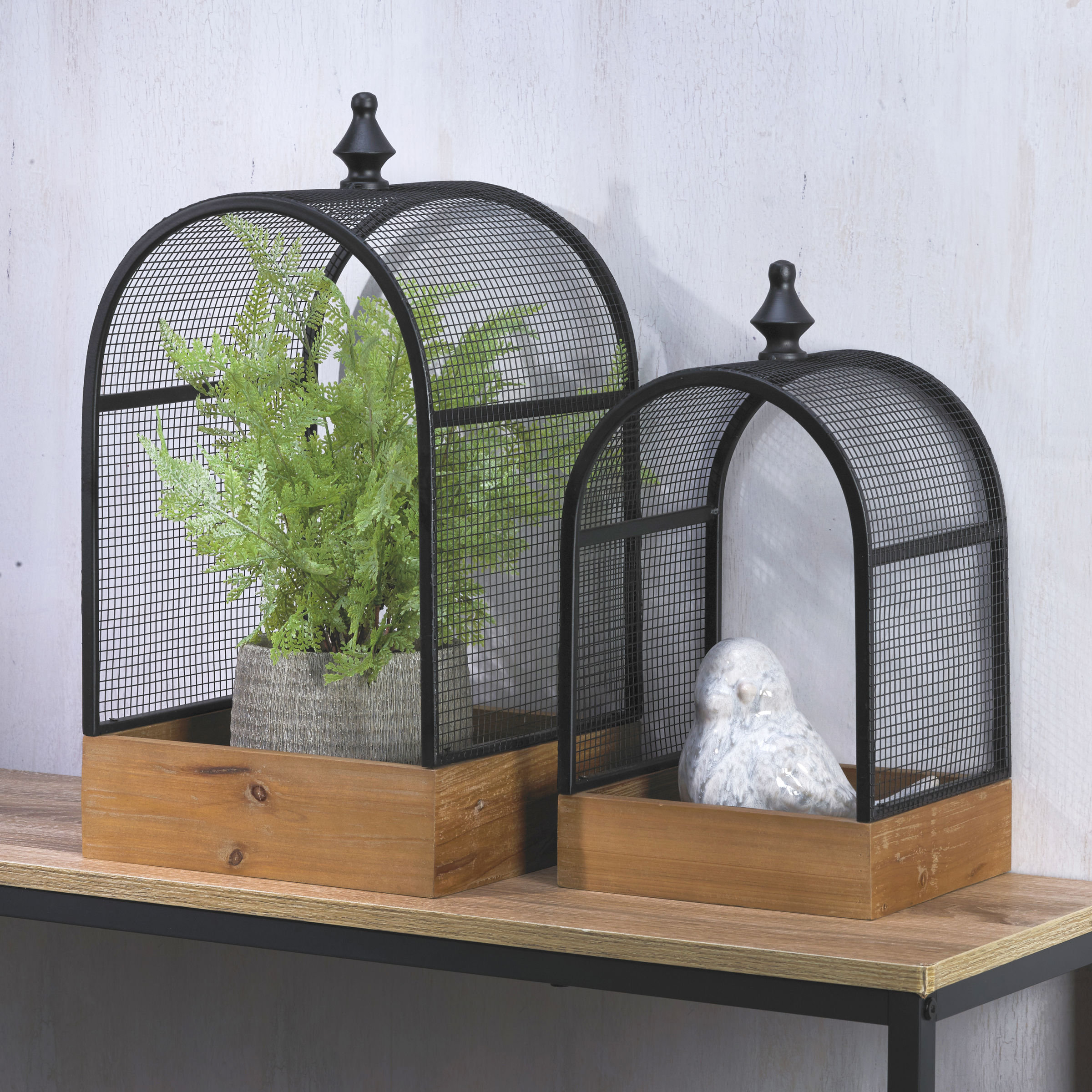 Elements Metal and Wood Cage Table Top Décor, Black | Wayfair