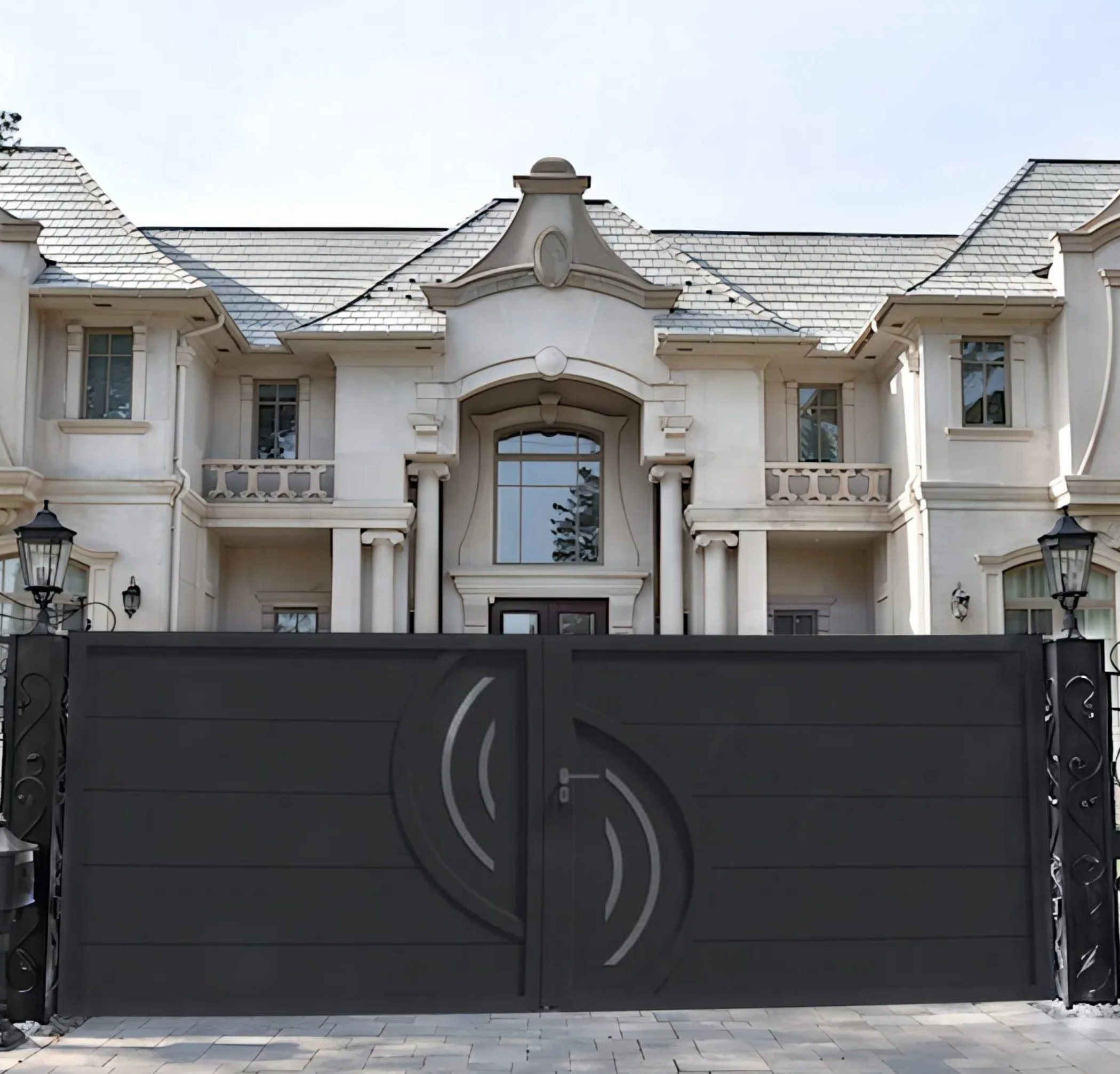 TAIMCO Modern Block Metal Black Driveway Gate | Heavy Duty Sturdy Steel ...