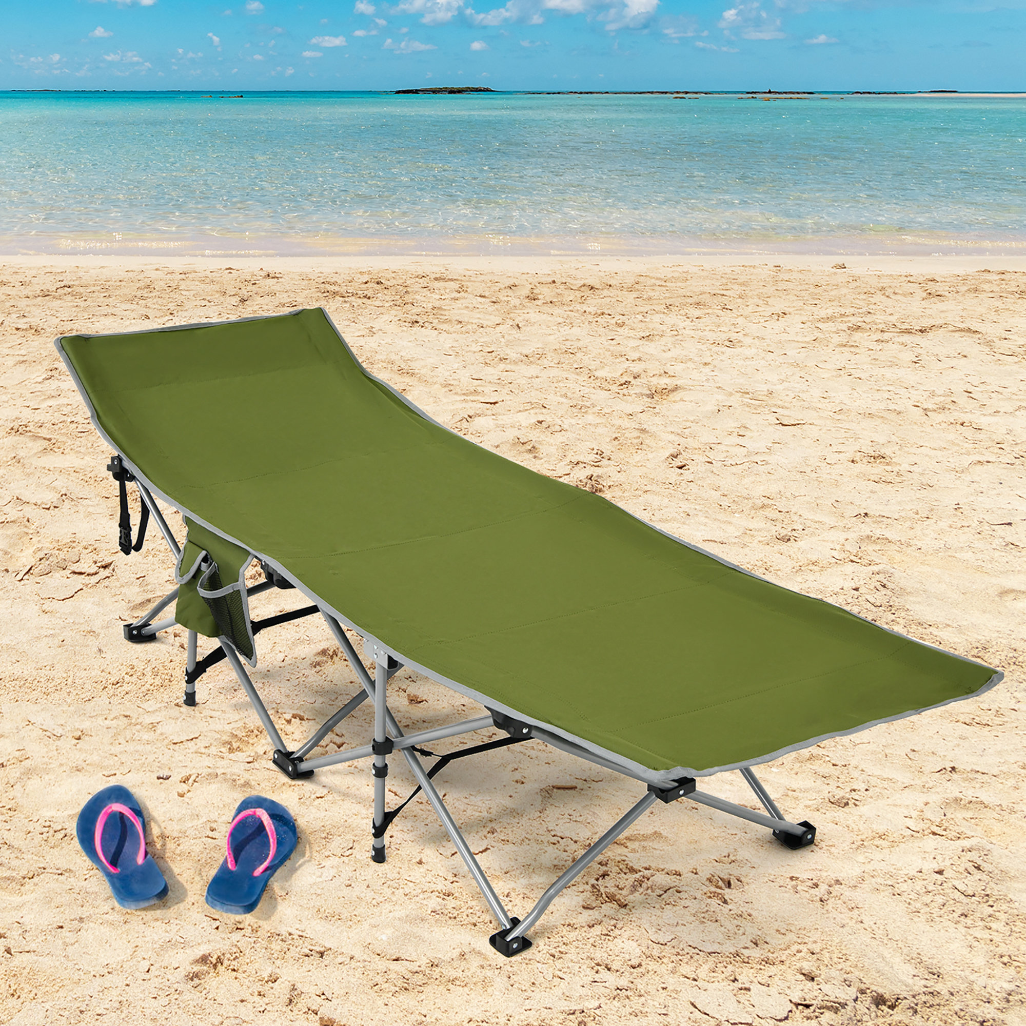 Costway Folding Camping Cot Heavy-duty Outdoor Cot Bed W/ Side Storage ...