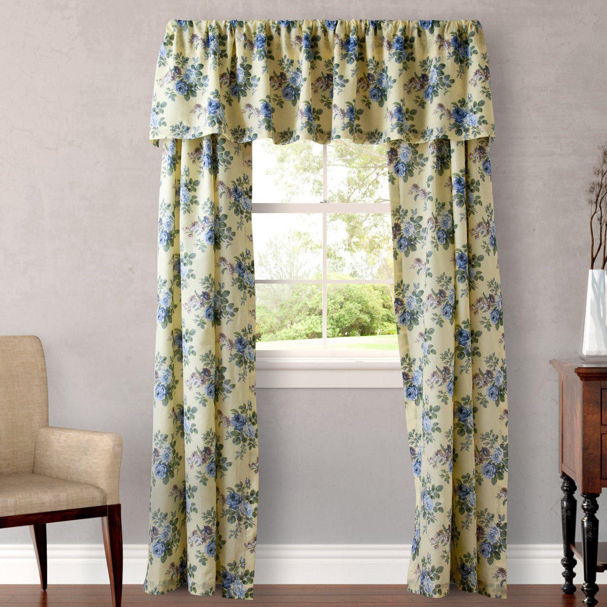 Laura Ashley Linley Floral Cotton Scalloped 86'' Window Valance in ...
