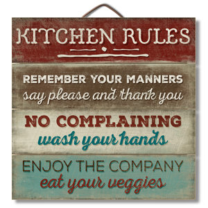 August Grove® Kitchen Rules Horizontal Pallet Wood Sign Wall Décor ...