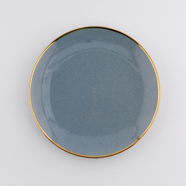 DUKA 8-Inch Navy Stoneware Plate with Gold Rim | Wayfair