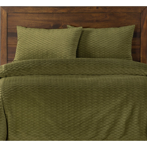 Smithsonian Pleated Velvet Olive Green Duvet Cover Set | Wayfair