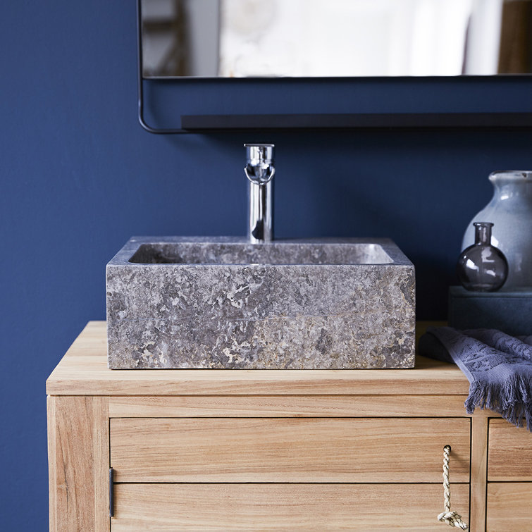 Tikamoon Slats 410Mm Grey Marble Rectangular Countertop Basin Bathroom ...