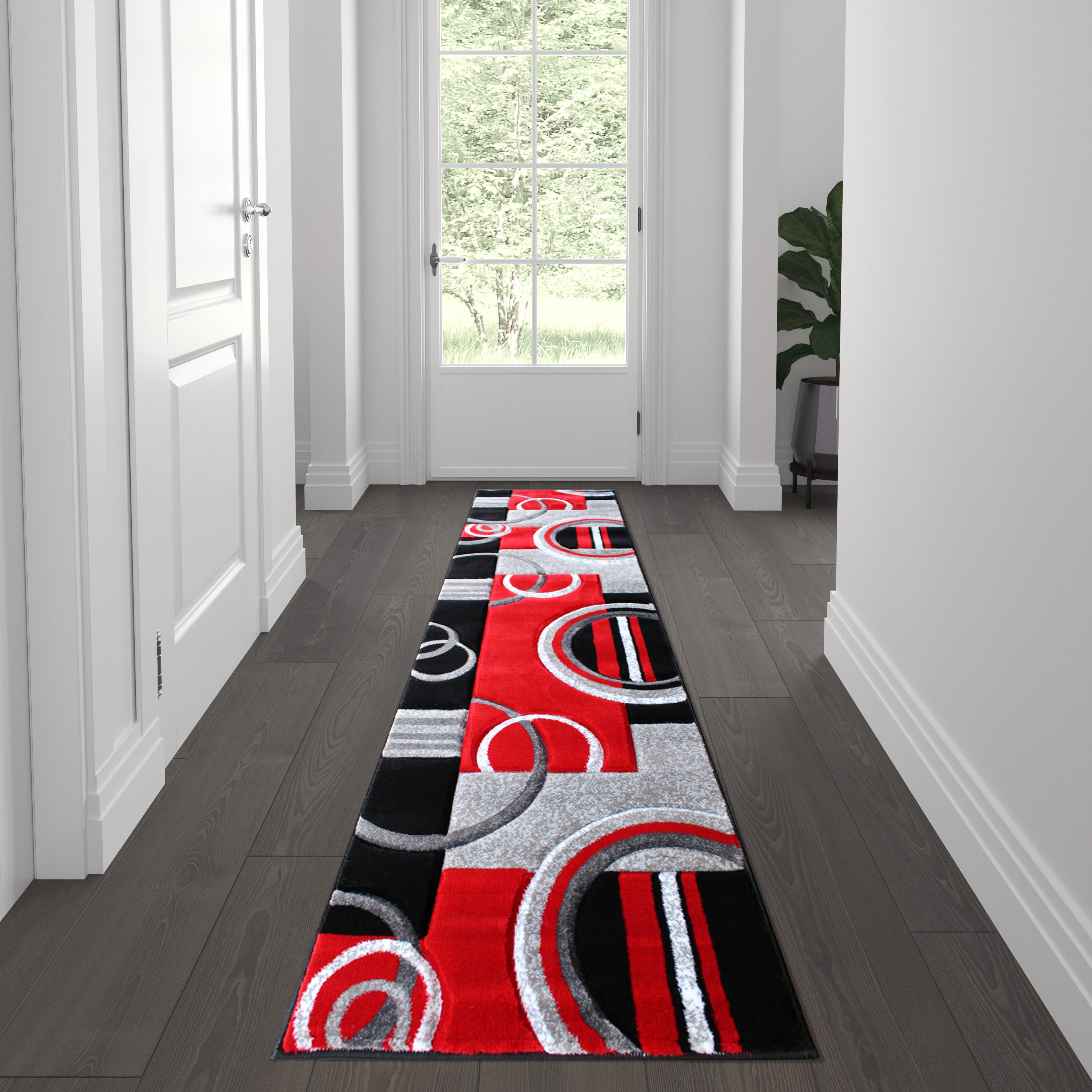 Orren Ellis Handmade Performance Red/Black/Gray Rug | Wayfair