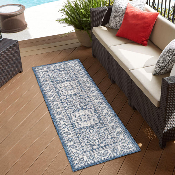 Dakota Fields Outdoor Chand Rug Ivory-Blue Color | Wayfair