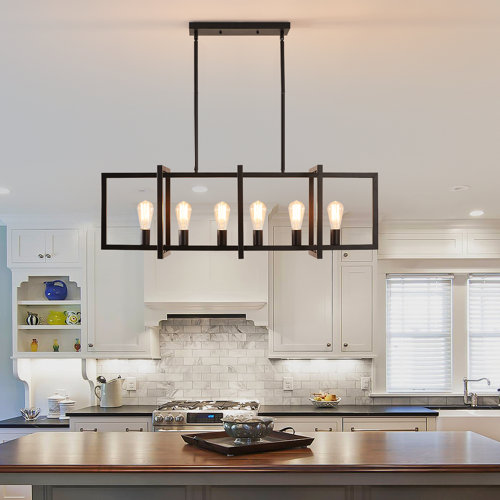 17 Stories Barbara 6 - Light Kitchen Island Rectangle Pendant | Wayfair