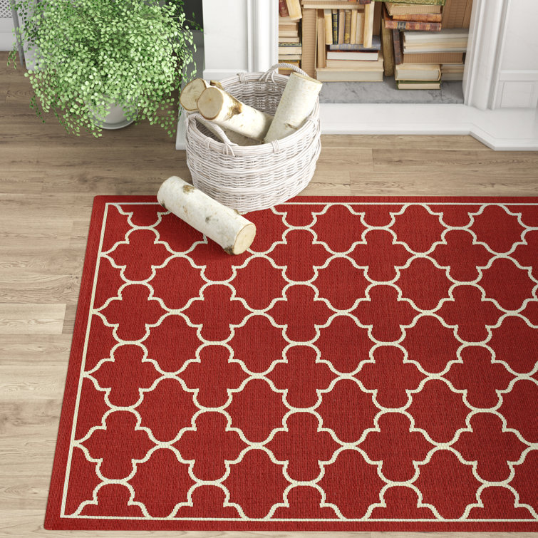 Lark Manor Russo Geometric Brick Red/Ivory Indoor/Outdoor Area Rug ...