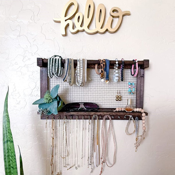 Gracie Oaks Wall Mounted Jewellery Rack With Detachable Bracelet Rod ...