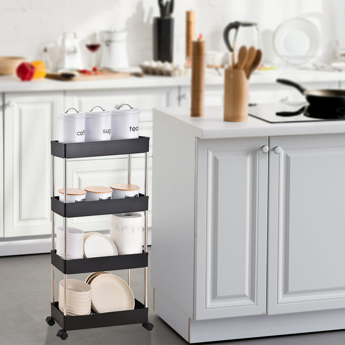 ARC 4-Tier Slim Storage Cart Mobile Shelving Unit Rolling Cart with ...
