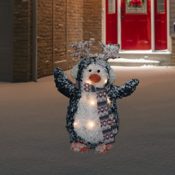 Northlight 22" Lighted Snowy Penguin in Antler Hat Outdoor Christmas ...