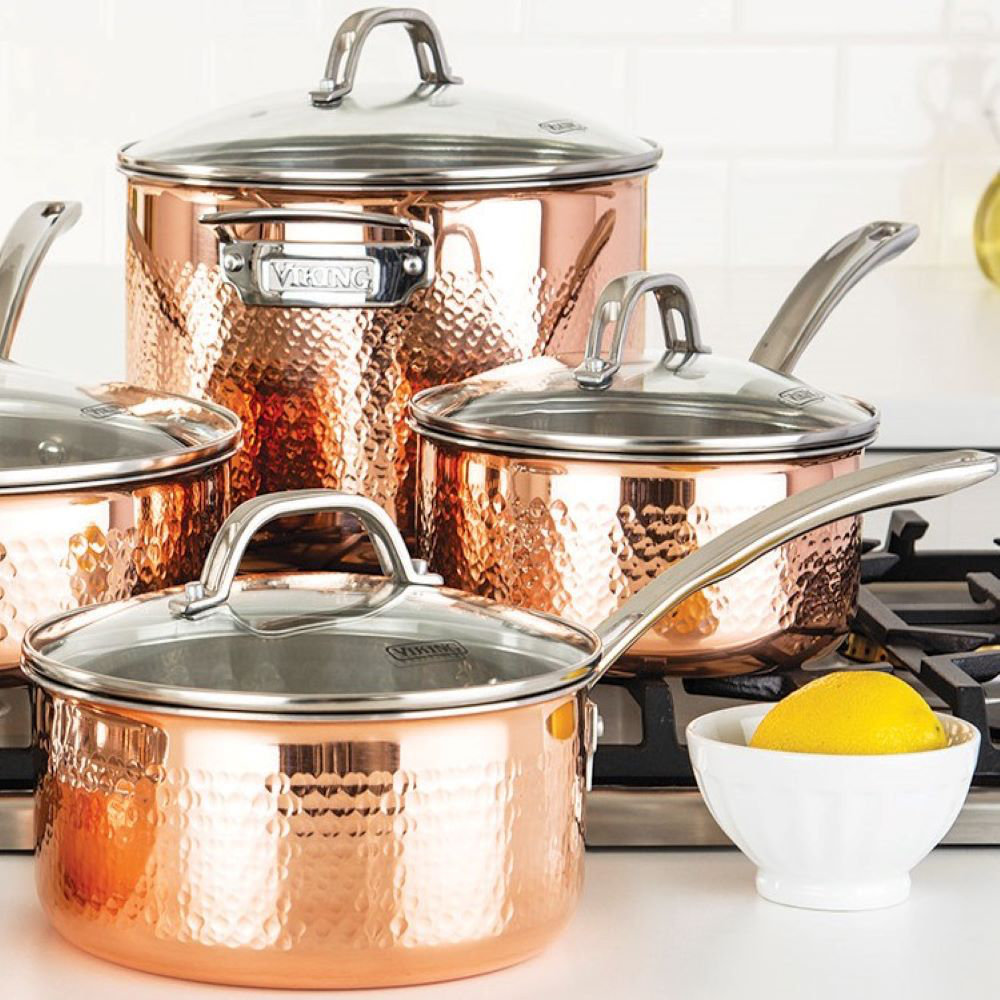 Viking 3-ply Copper Clad 13pc Cookware Set With Vented Glass Lids ...