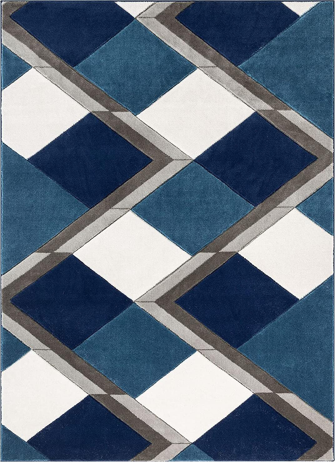 Corrigan Studio® Blue Modern Geometric Diamond Boxes Pattern Area Rug ...