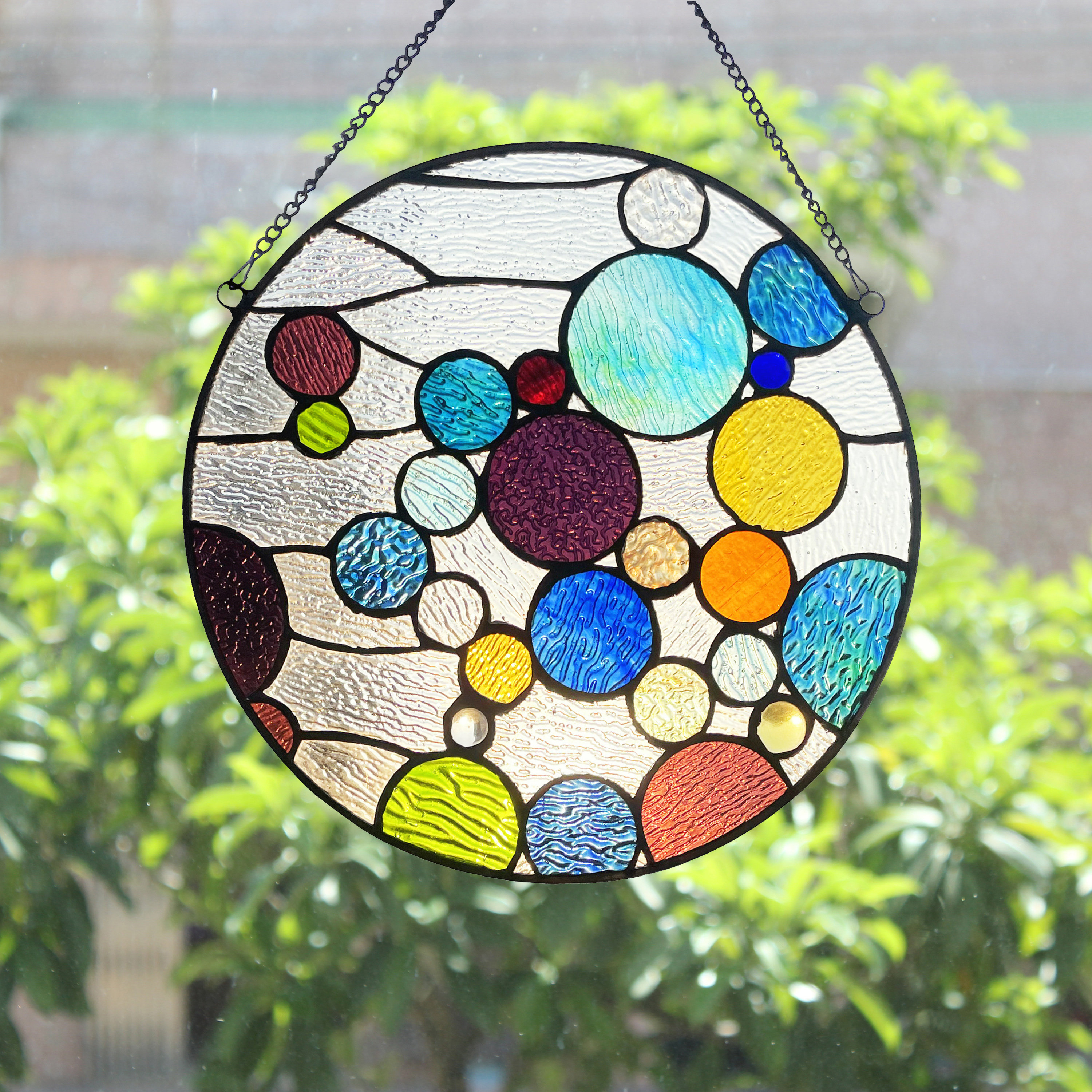 Ebern Designs Bubbles Stained Glass Window Panel | Wayfair