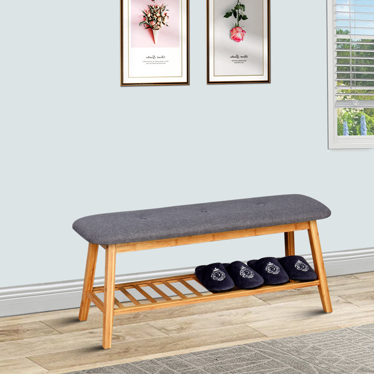 Wrought Studio Solid Wood Shelves Storage Bench | Wayfair