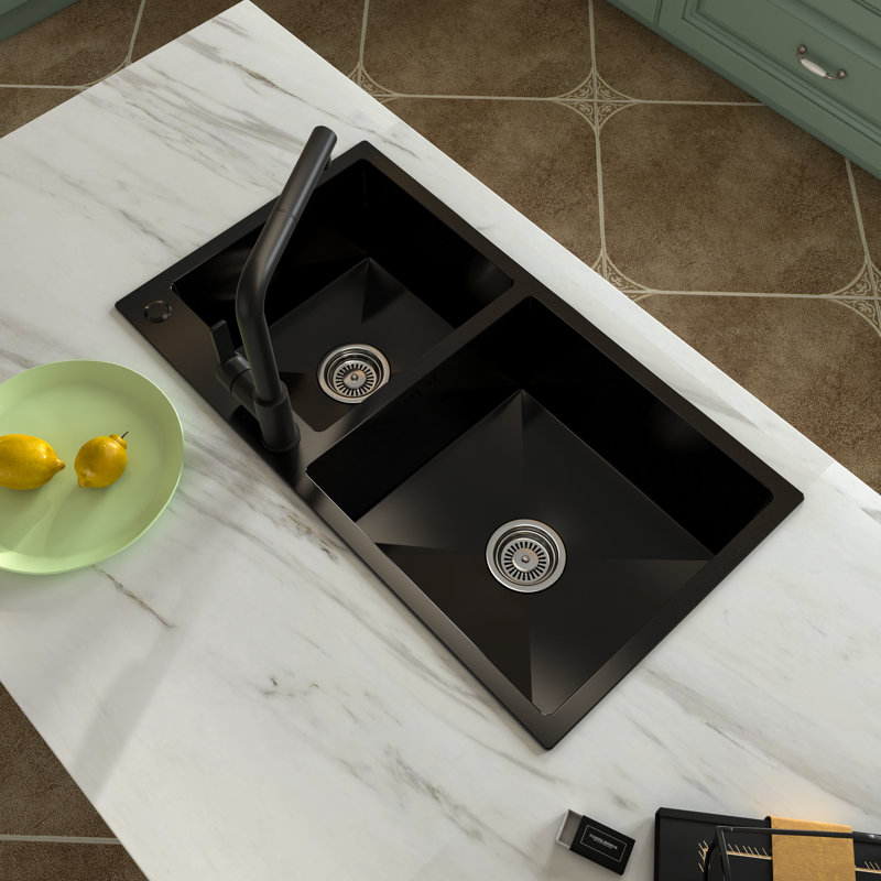 MEJE 30.75'' L Drop-In Double Bowl Stainless Steel Kitchen Sink | Wayfair