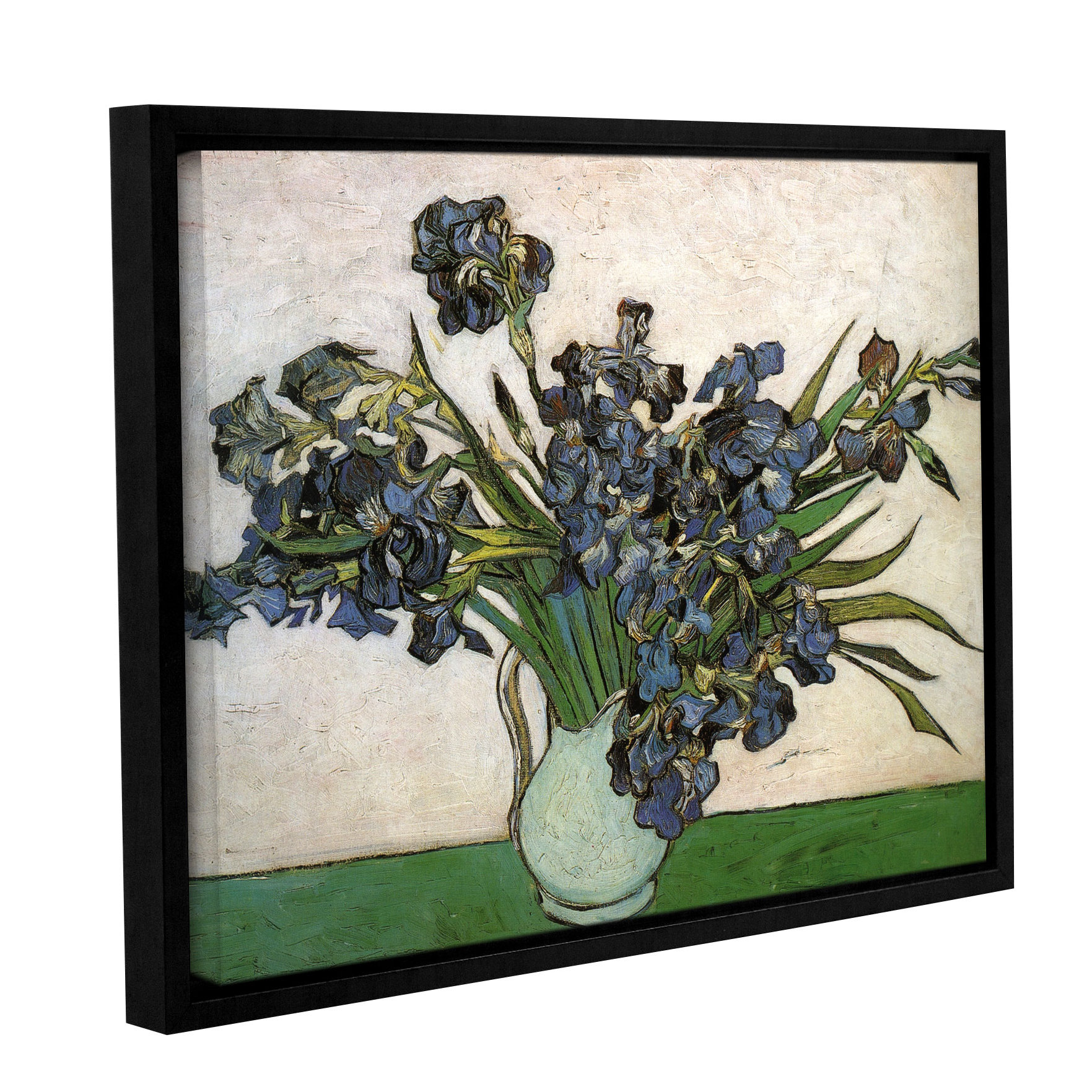 Vault W Artwork Vase With Violet Irises Against A Pink Background by ...