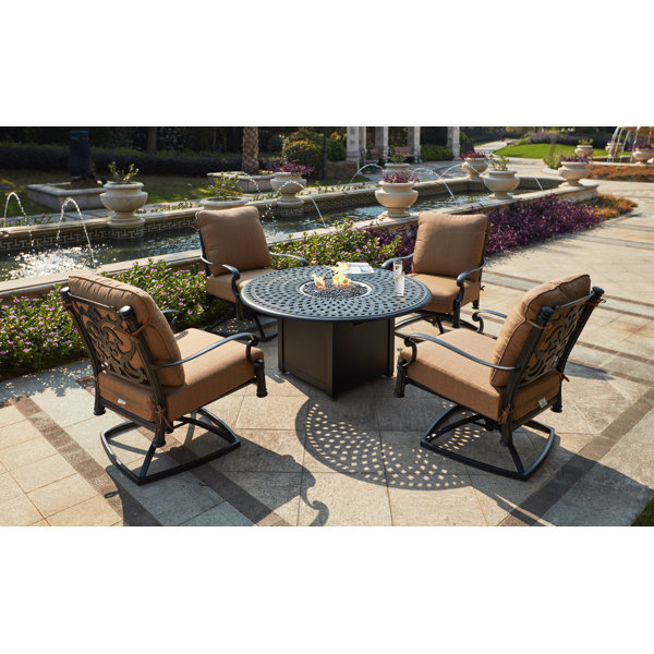 Lark Manor Anhar 5 Piece Patio Propane Fire Pit Swivel Rocker Club ...
