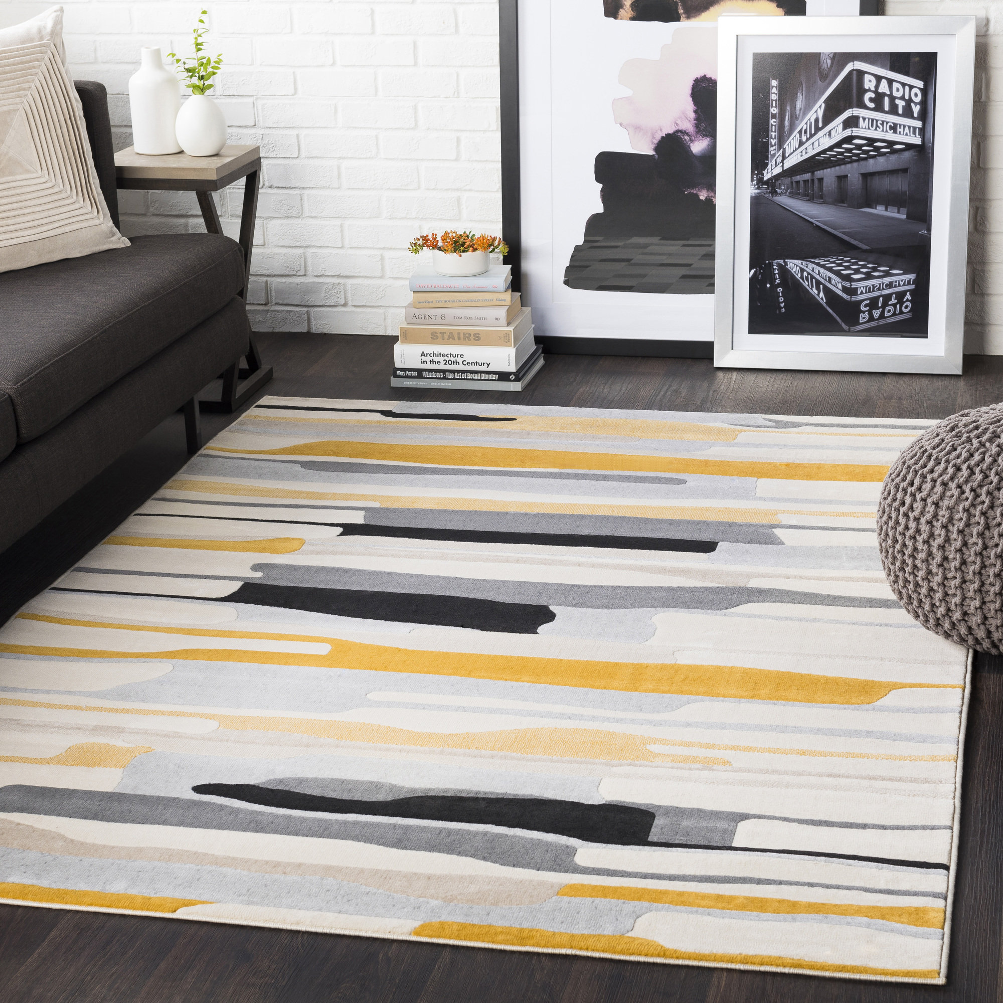 Wade Logan® Dimond Striped Mustard/Gray/Beige Area Rug & Reviews | Wayfair