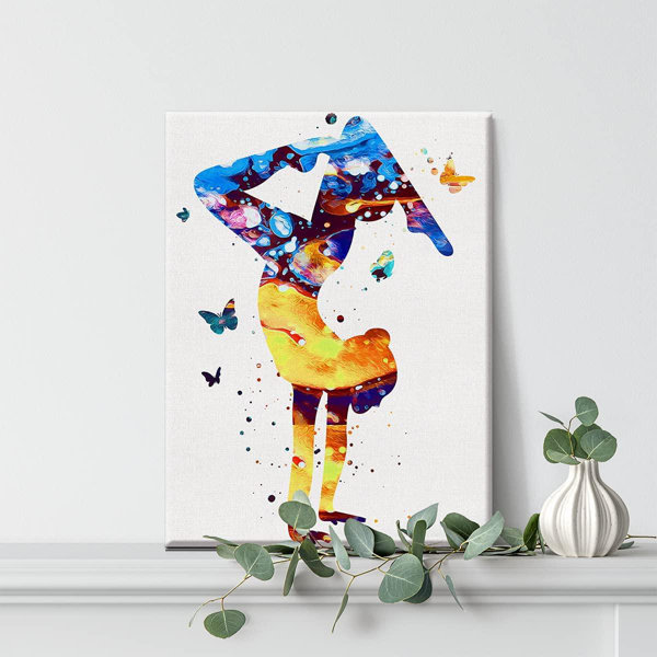 House of Hampton® Gymnastics Tumbling Butterfly Watercolor Wall Art ...
