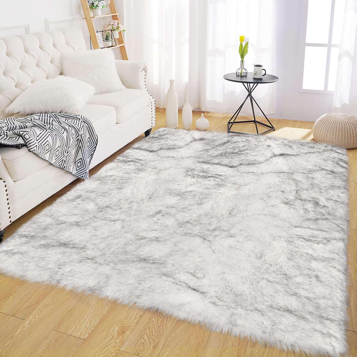 Everly Quinn Kove Modern Faux Fur Sheepskin White/gray Area Rugs, Floor ...