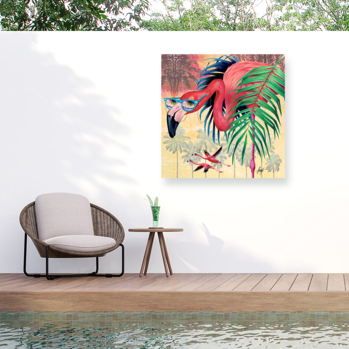 Bay Isle Home Paityn James Mazzotta 'Cool Flamingoes' Outdoor Canvas ...