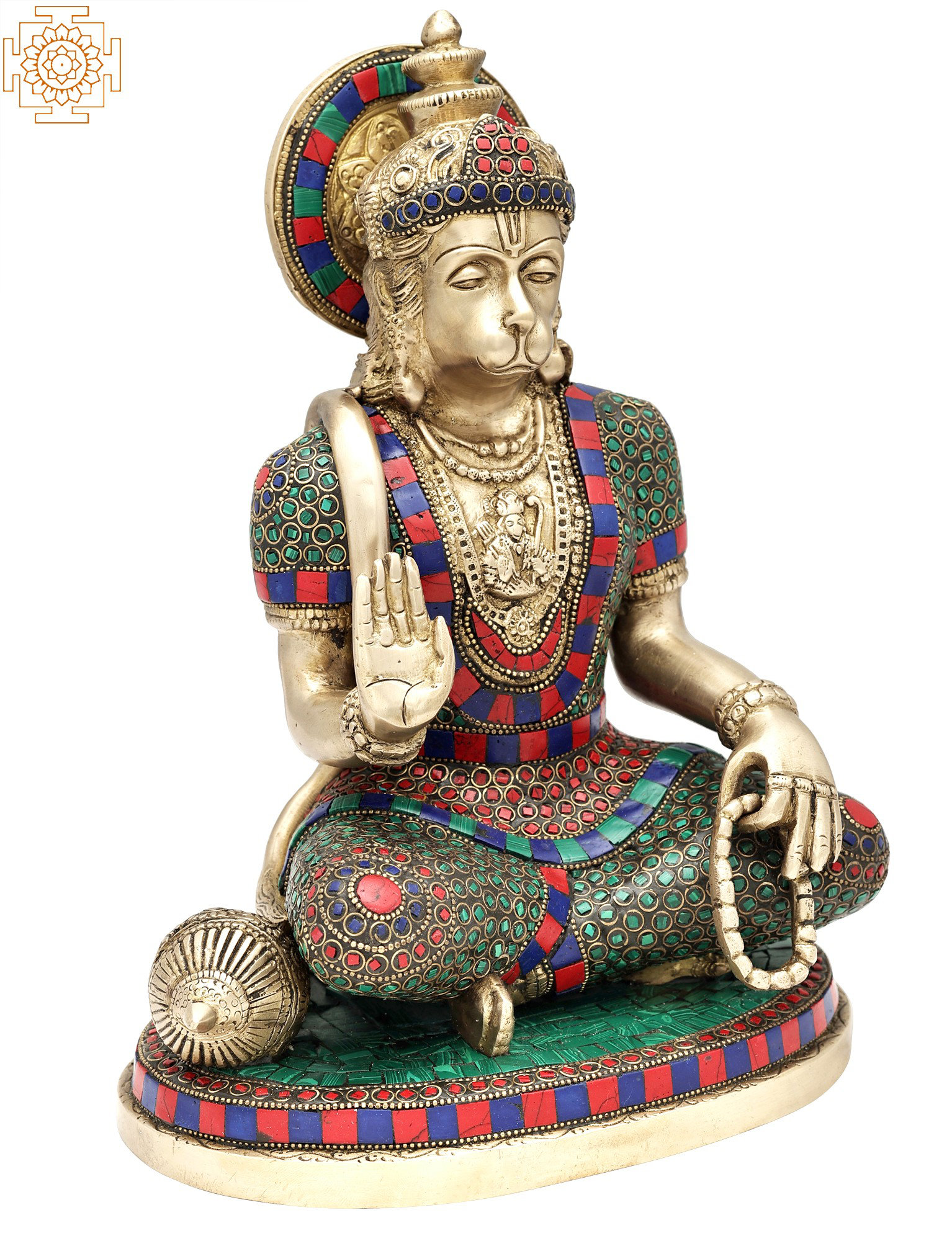 Exotic India 12.5" Beautiful Stone Inlayed Hanuman with Lord Rama ...