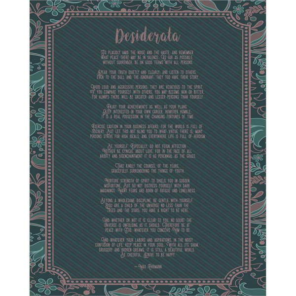 Trinx Desiderata Floral Frame Turquoise by Quote Master - Wrapped ...