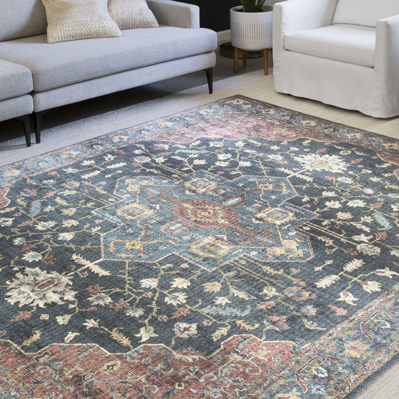 Bungalow Rose Gelo Performance Denim/Brick Rug & Reviews | Wayfair