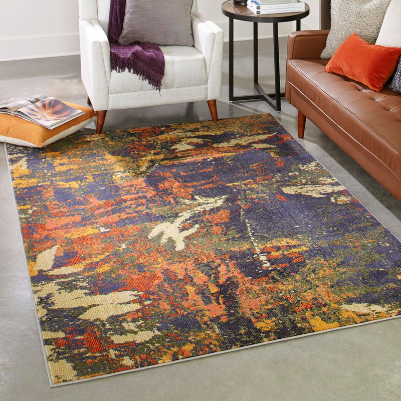 Wade Logan® Ansela Performance Orange/Navy/Yellow Rug | Wayfair
