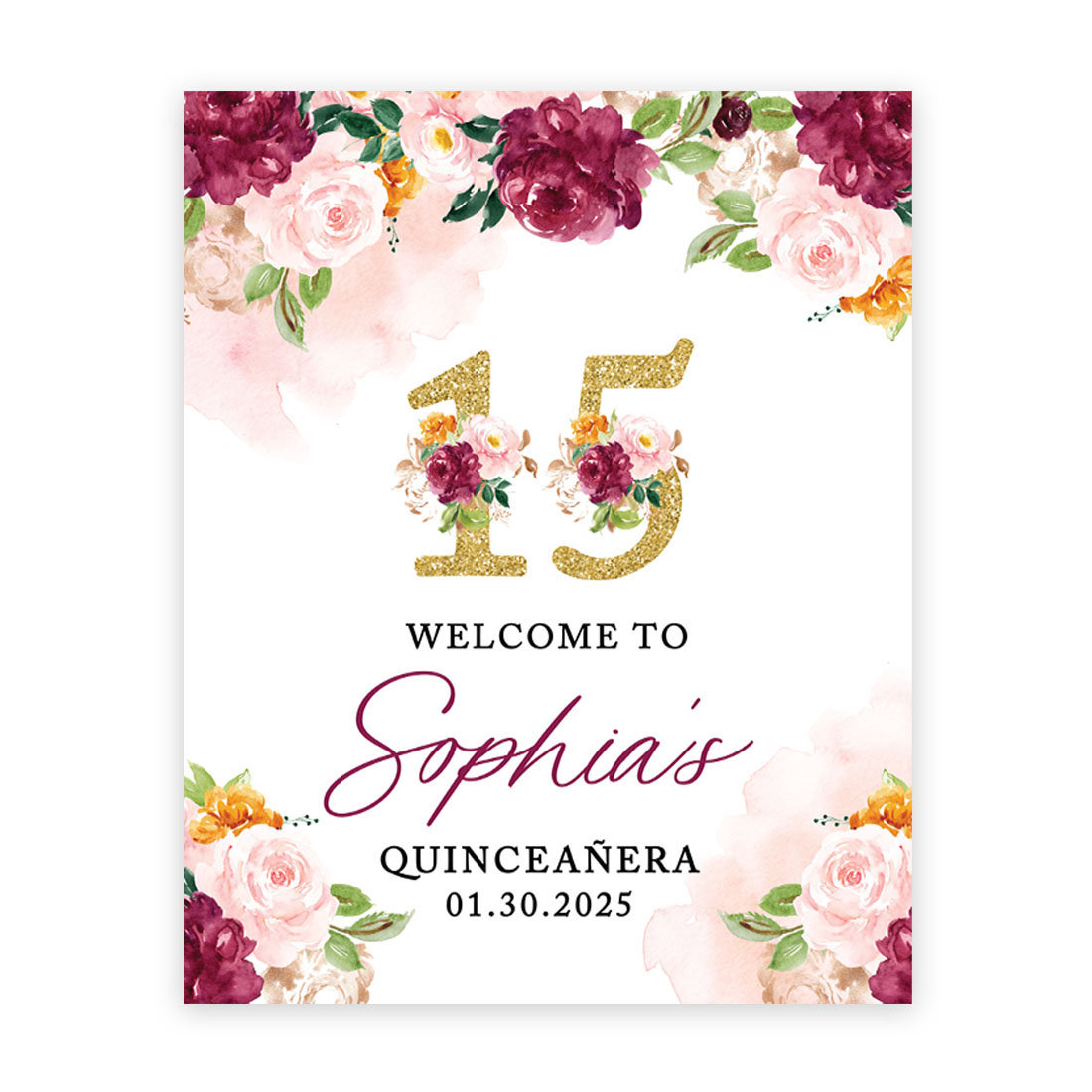 Koyal Wholesale Large Custom Quinceañera Welcome Sign, Burgundy And ...