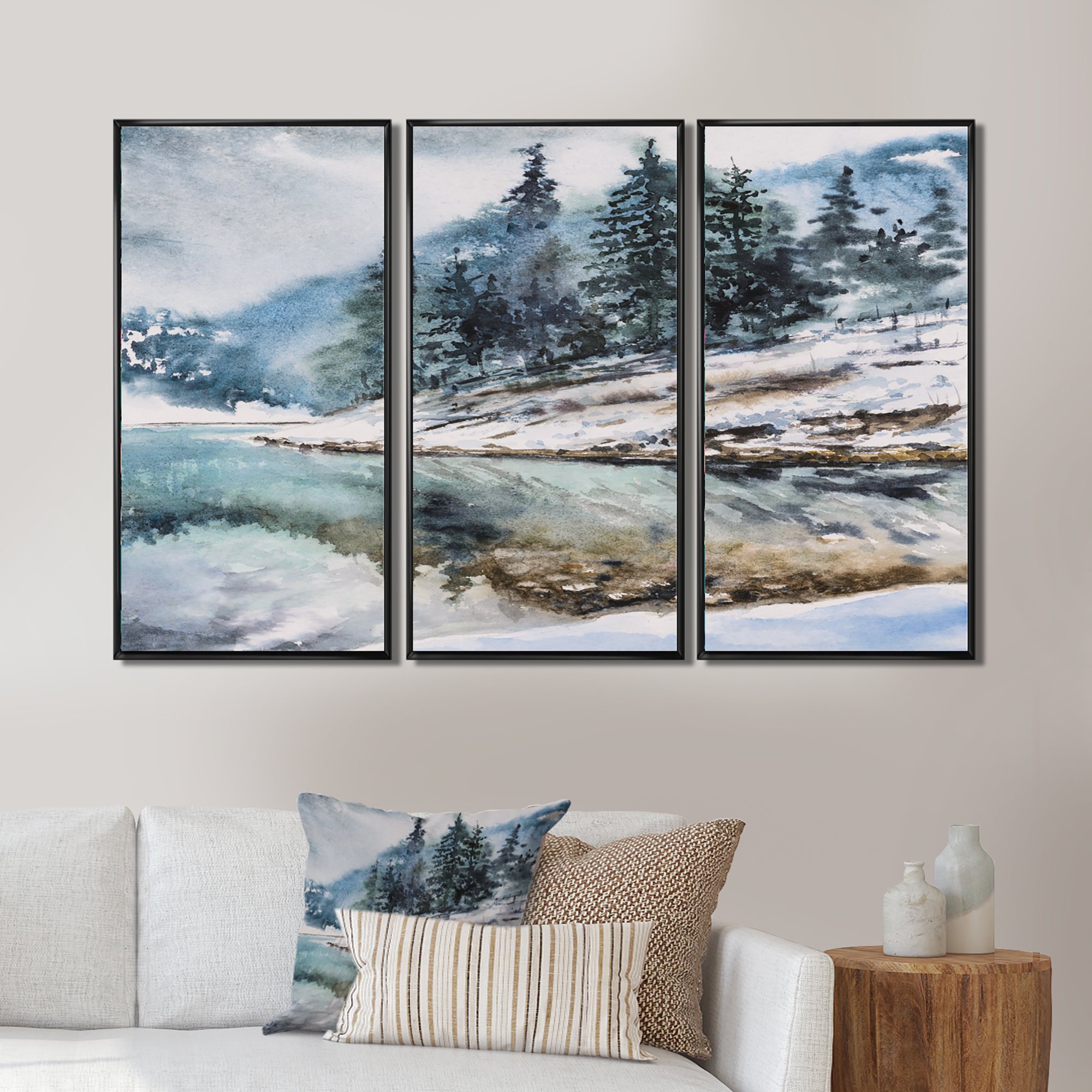 Millwood Pines Mountain Hill Reflected In Water - 3 Piece Print on ... Millwood Pines Mountain Hill Reflected In Water - 3 Piece Print on ...