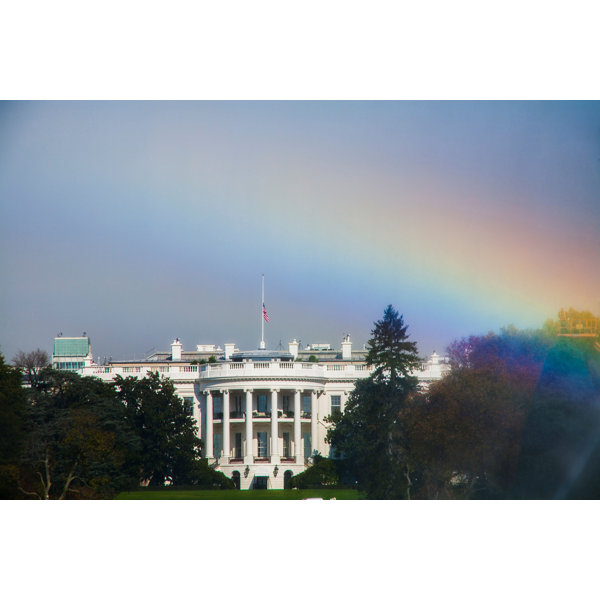 Ebern Designs Conswella White House With Rainbow by - Wrapped Canvas ...