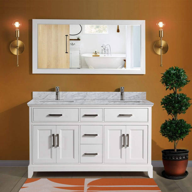 DORNBERG 73'' Engineered Stone Double Vanity Top with Sink and 3 Faucet ...