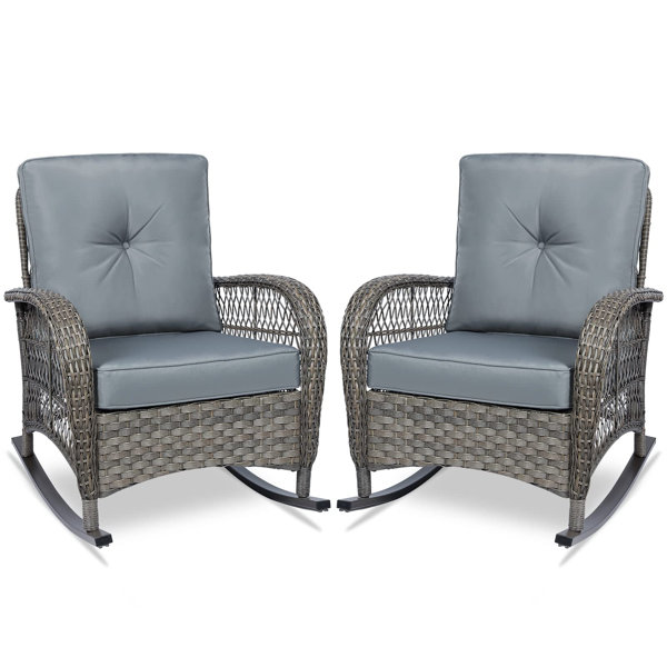 Bayou Breeze Outdoor Matina Rocking Wicker/Rattan Chair with Cushions ...