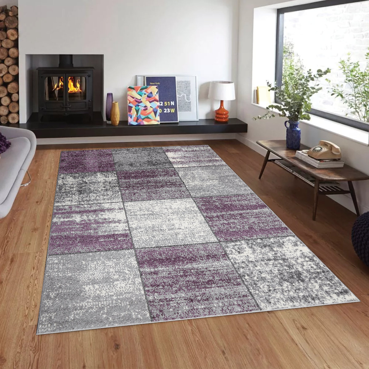 Ebern Designs Ehsan Plaid Purple/Gray Area Rug & Reviews | Wayfair