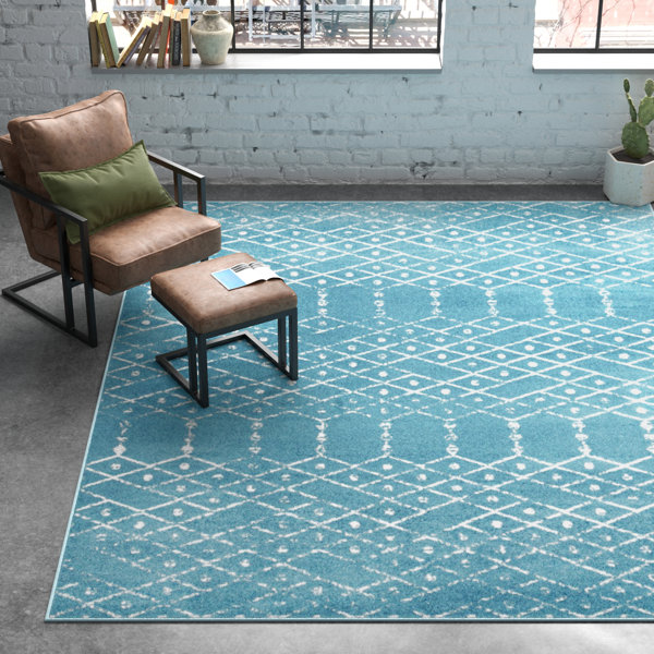 Steelside™ Siera Performance Teal Blue Rug & Reviews | Wayfair