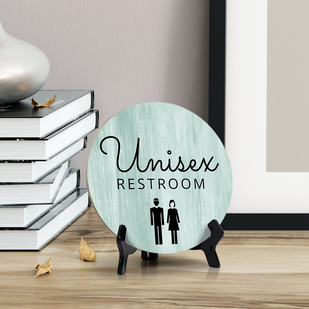 Signs ByLITA Round Unisex Restroom, Bathroom Table Sign with Acrylic ...