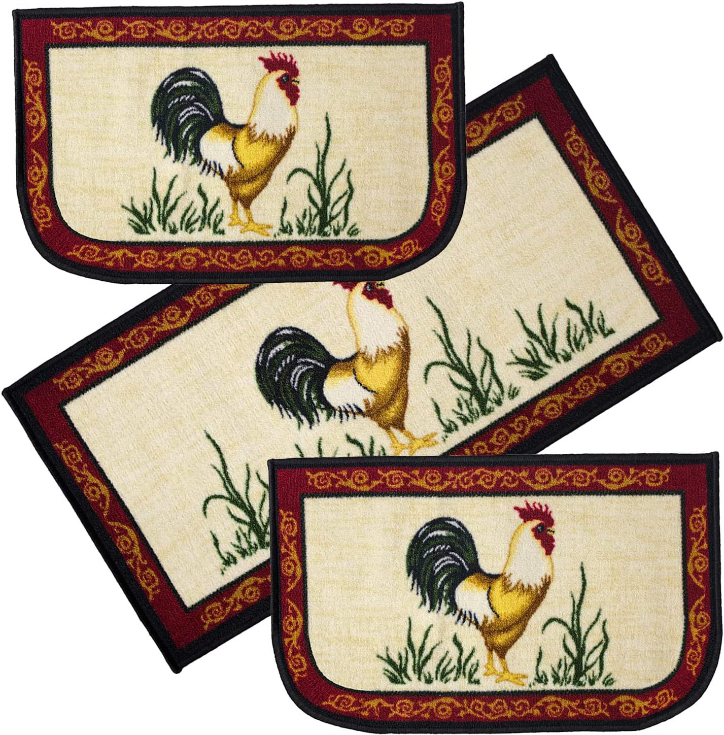 Rosalind Wheeler Amrooti Dot Rooster 3 Piece Kitchen Mat Set | Wayfair
