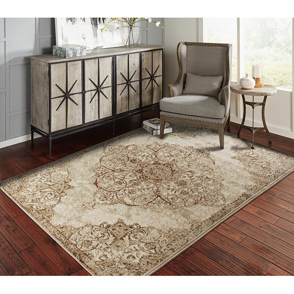 World Menagerie Springer Oriental Wool Area Rug in Brown/Ivory/Beige ...