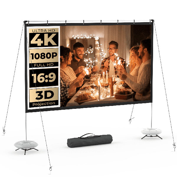 Wewatch 120 Inch Portable Projector Screen With Stand, 16:9, 4K Hd Rear ...