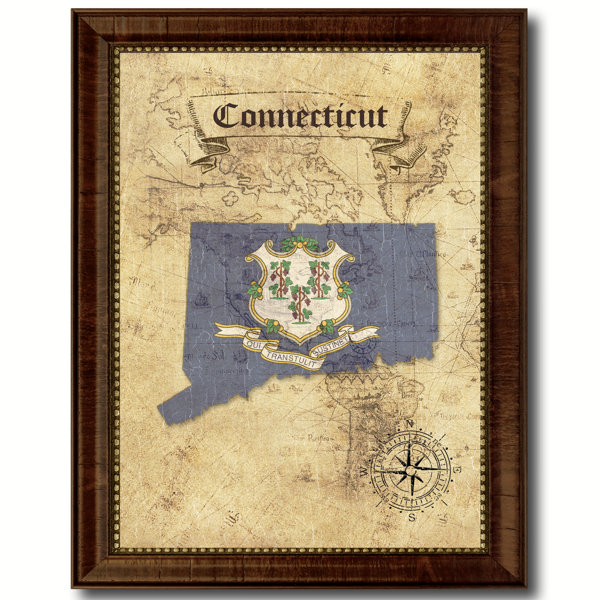 Breakwater Bay Connecticut State Vintage Map - Picture Frame Graphic ...