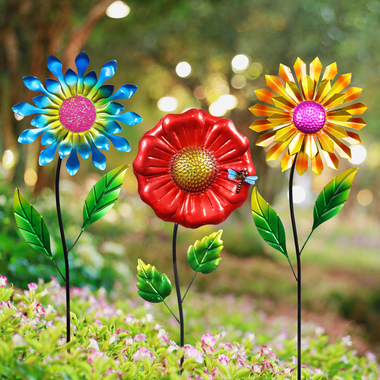 Exhart 3 Piece Metal Flower Garden Stake Set, 9 Inch & Reviews | Wayfair