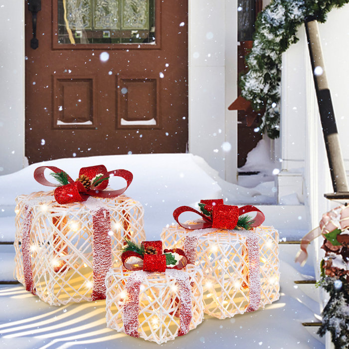 The Holiday Aisle® 3 Piece Christmas Present Boxes Festival Lighted ...