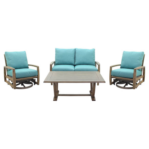 Rosecliff Heights Shivers 53.94'' Teak Outdoor Loveseat with Sunbrella ...