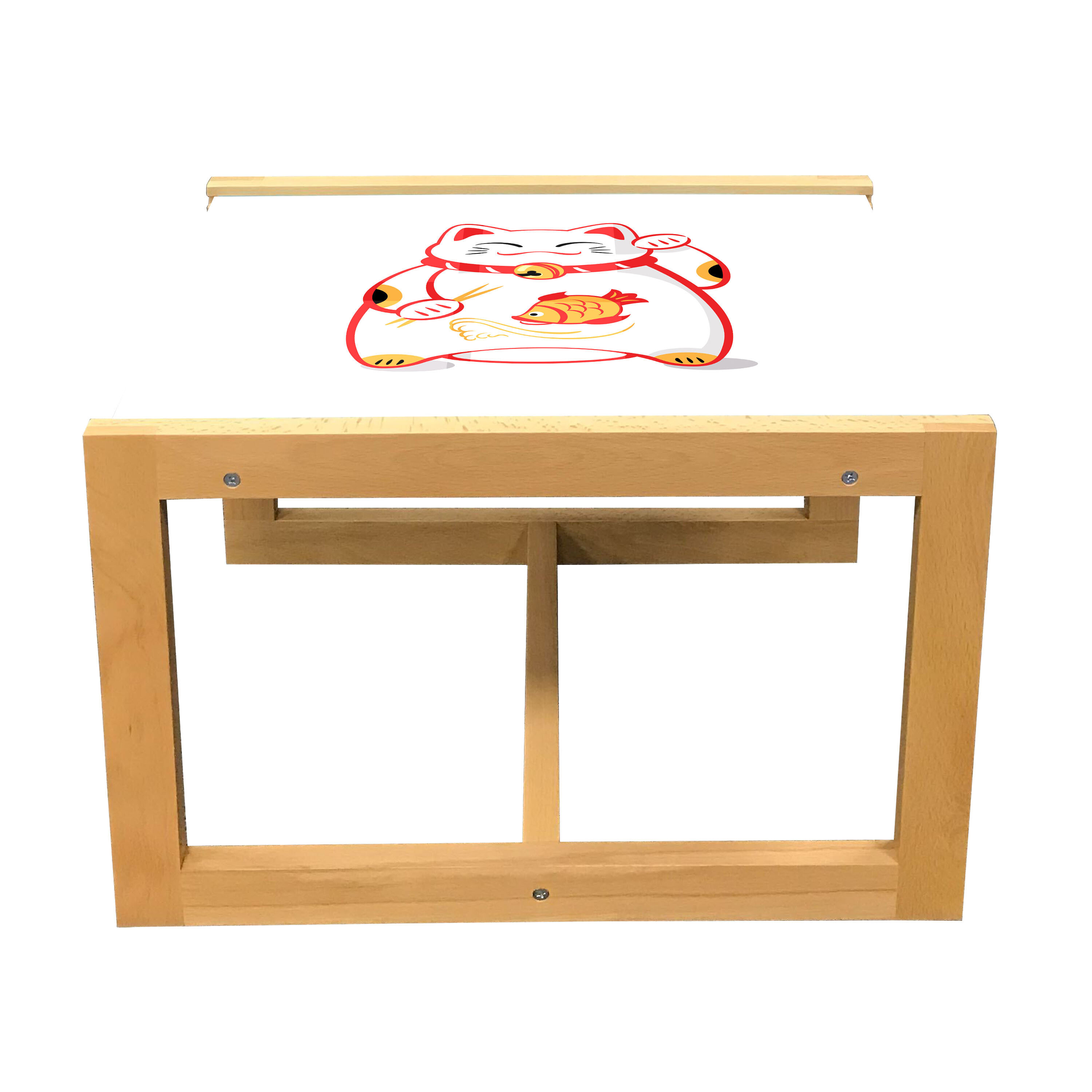 East Urban Home Japanese Cat Coffee Table, Cat Maneki Neko Eating Fish ...