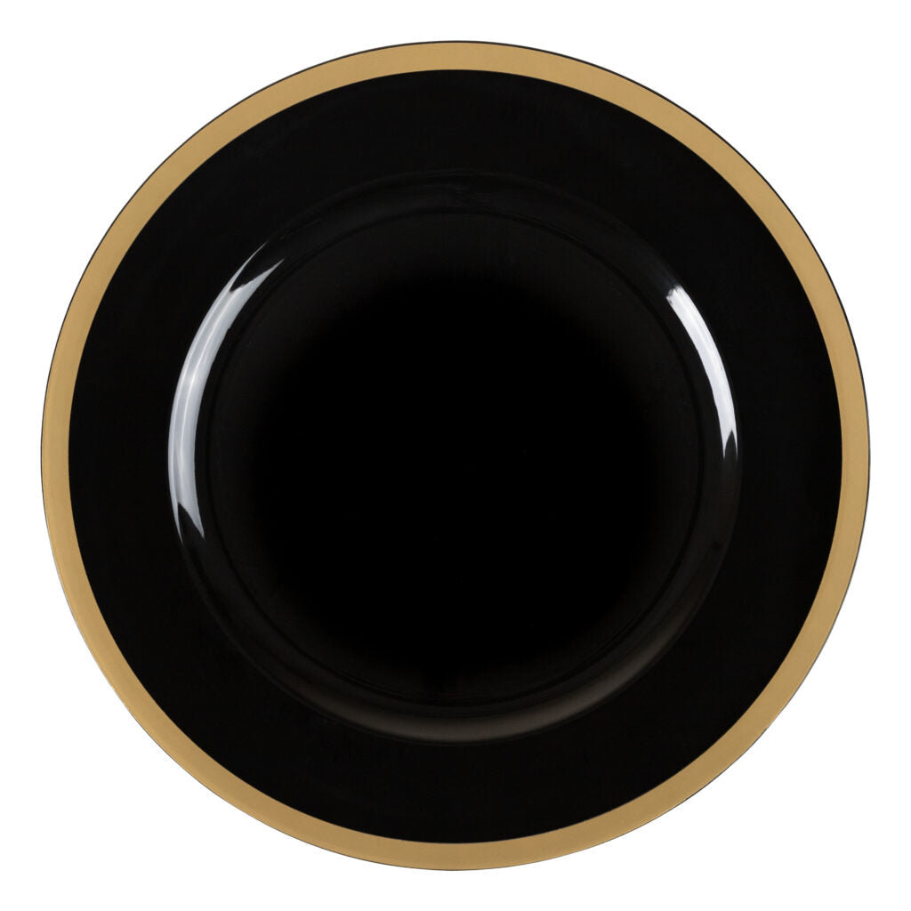 Ecoquality 13 Inch Round Black Plates With Gold Rim 28 Guests | Wayfair