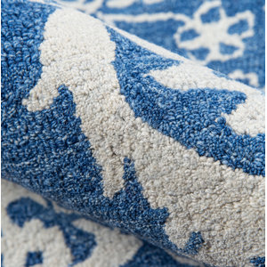 Birch Lane™ Cece Handmade Wool Blue/White Rug & Reviews | Wayfair